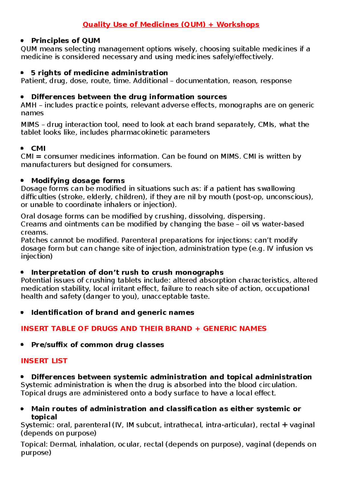 Quiz 1 Study Guide - Quality Use of Medicines (QUM) + Workshops ...