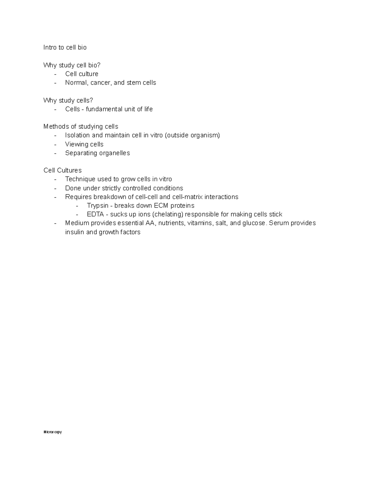 Cell biology notes - Intro to cell bio Why study cell bio? - Cell ...