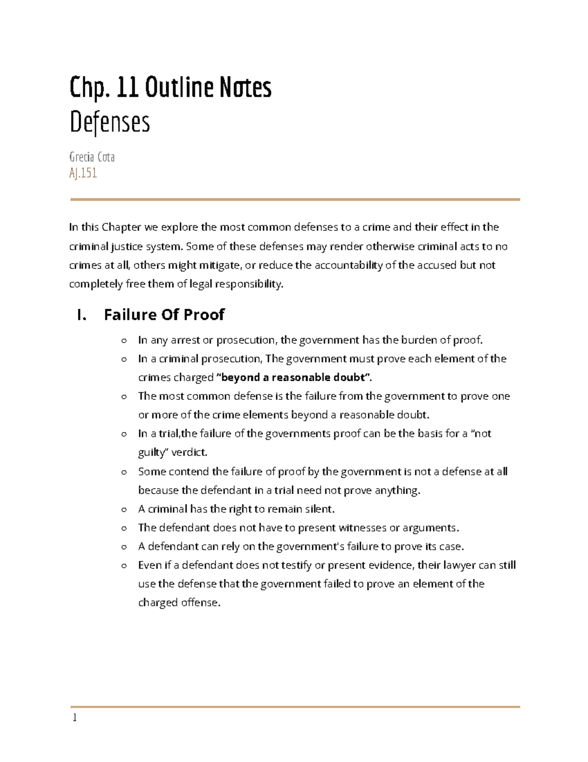 Chp11.Outline Notes - •Professor Hector Jimenez • Defenses - Chp. 11 ...
