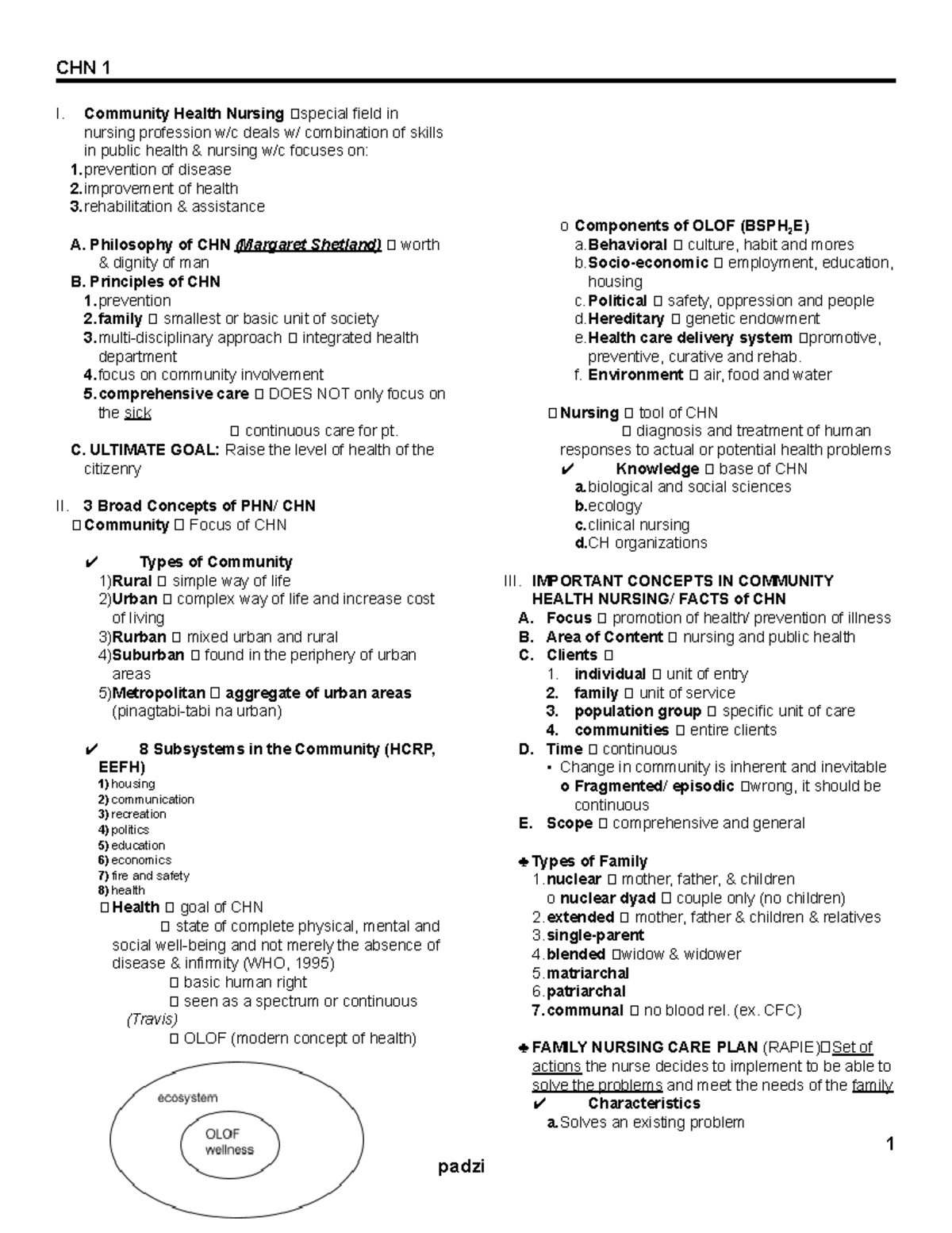 CHN 1 RC - Reviewer - I. Community Health Nursing special field in ...
