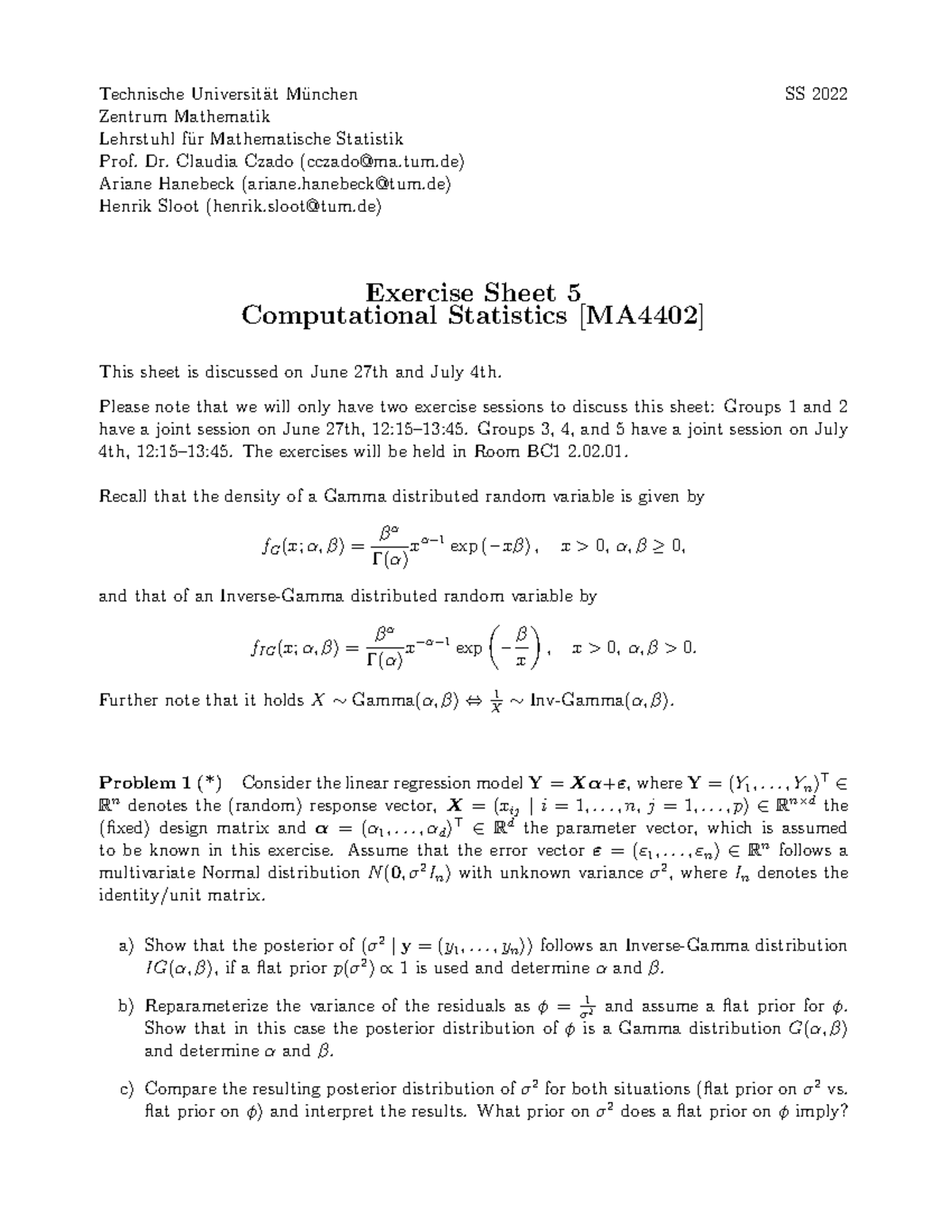 MA4402 Comp Stat Exercise Sheet 5 - Technische Universit ̈at M ̈unchen ...