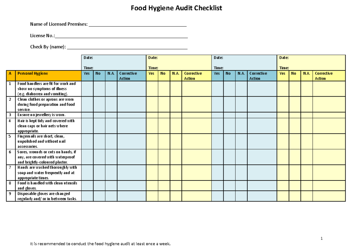 Food Hygiene Audit Checklist 1624930193 2021-06-29 01 30 16 - 1 Name of ...