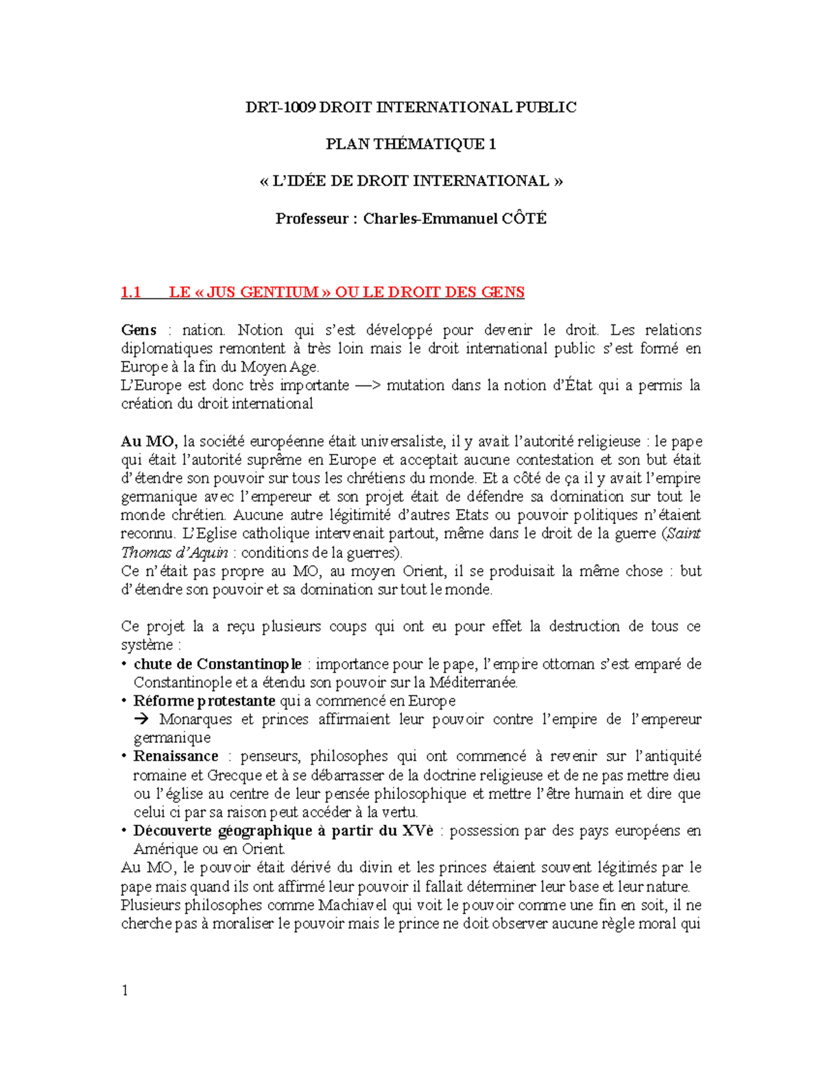 Cours complet DI - DRT-1009 DROIT INTERNATIONAL PUBLIC PLAN THÉMATIQUE ...