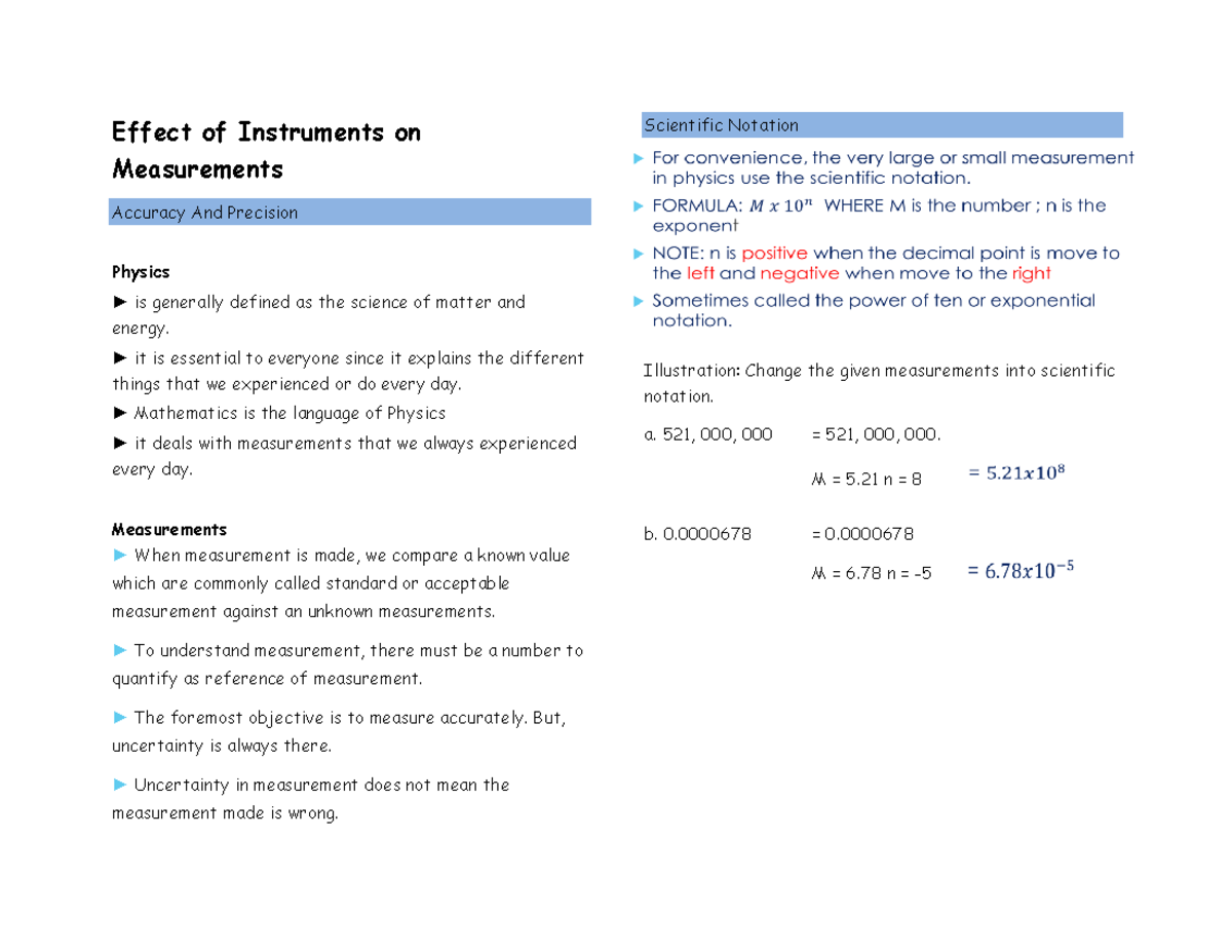 Physics (WEEK 1) - Effect of Instruments on Measurements Accuracy And ...