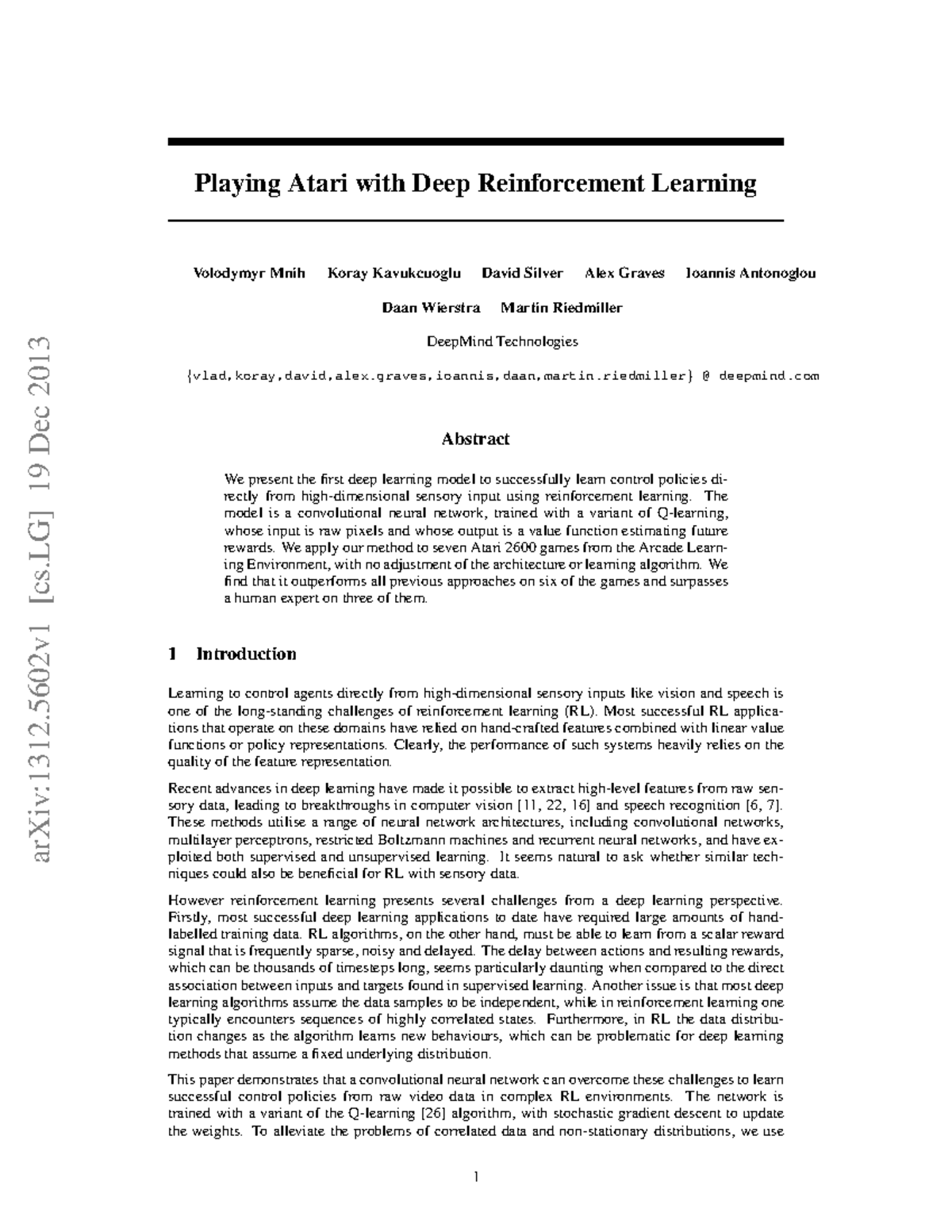 Reinforcement Learning With Atari Playing Atari With Deep
