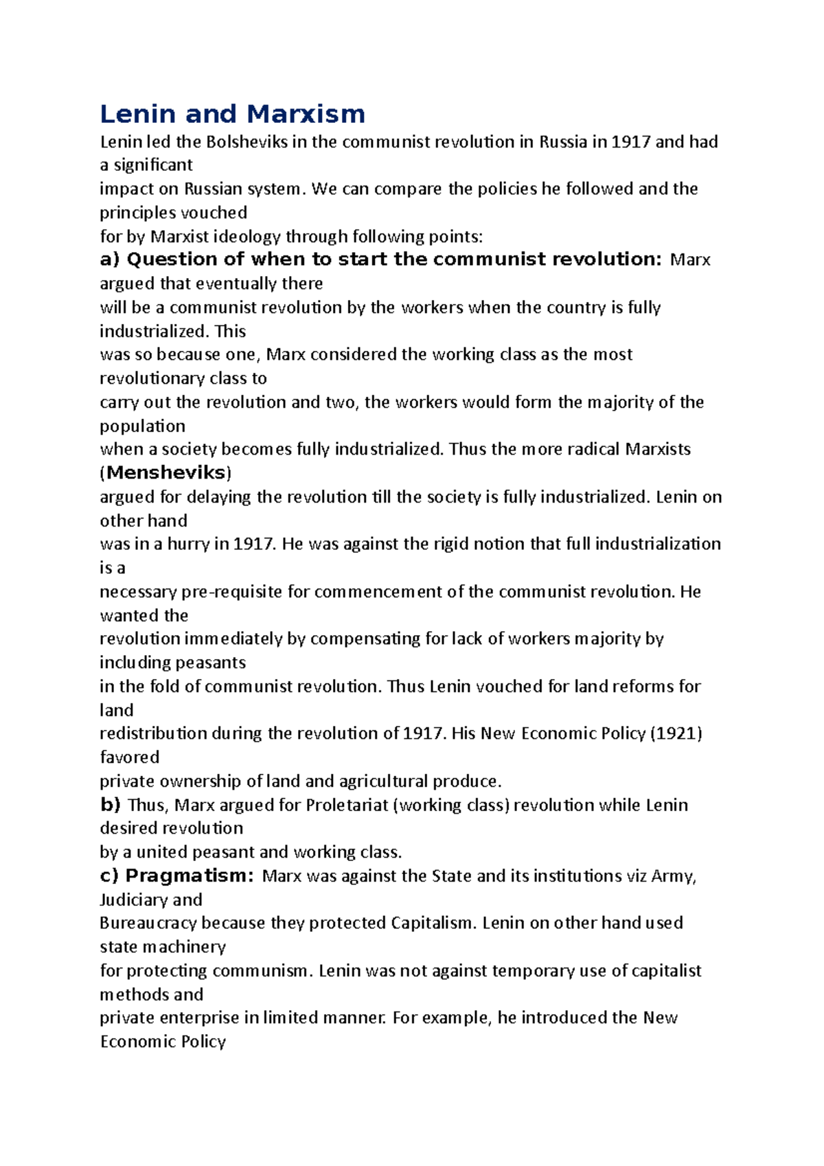 Lenin and Marxism - Lenin and Marxism Lenin led the Bolsheviks in the ...