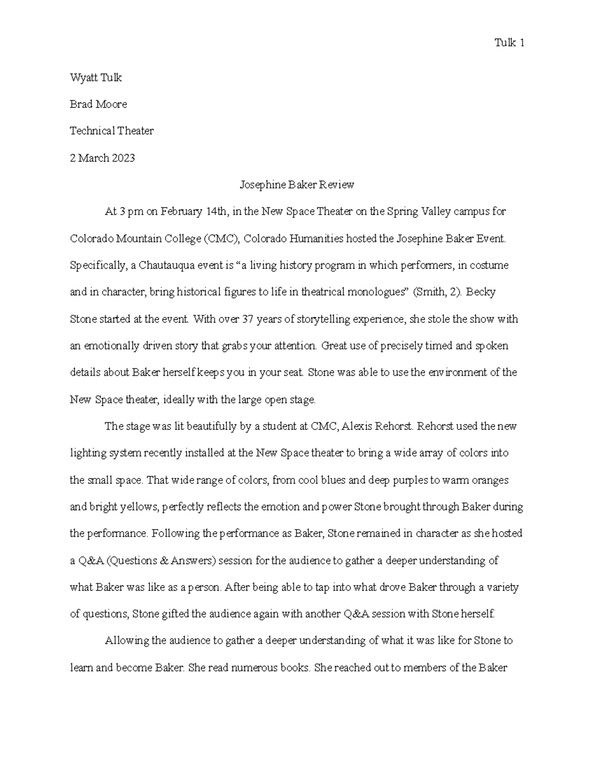 Josephine Baker Review - Tulk 1 Wyatt Tulk Brad Moore Technical Theater ...