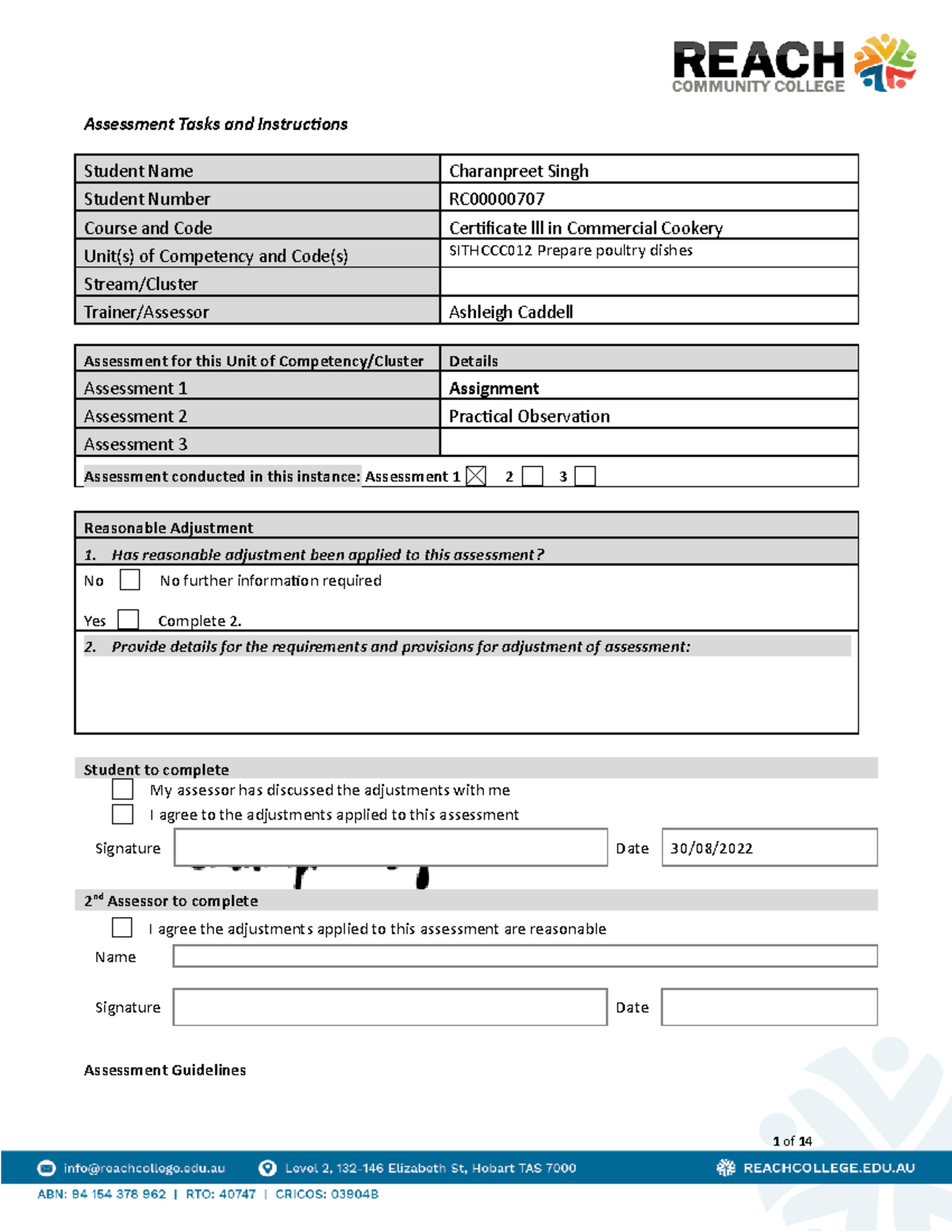 RC Sithccc 012 Assessment 1 - Assessment Tasks and Instructions Student ...