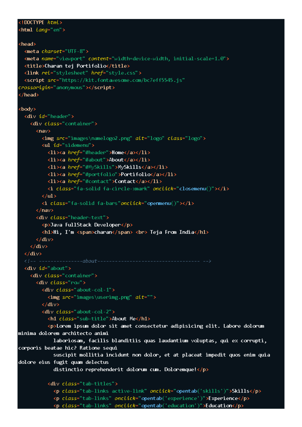 Portfolio code - nots