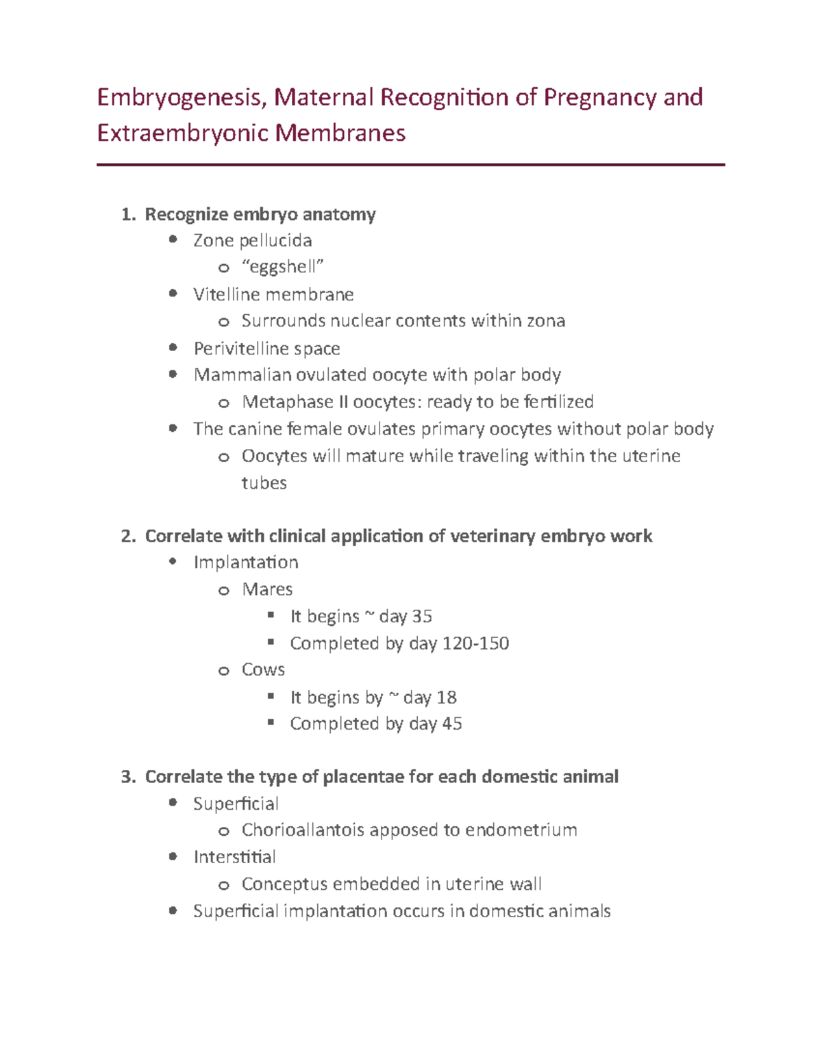 Embryogenesis, Maternal Recognition of Pregnancy and Extraembryonic ...