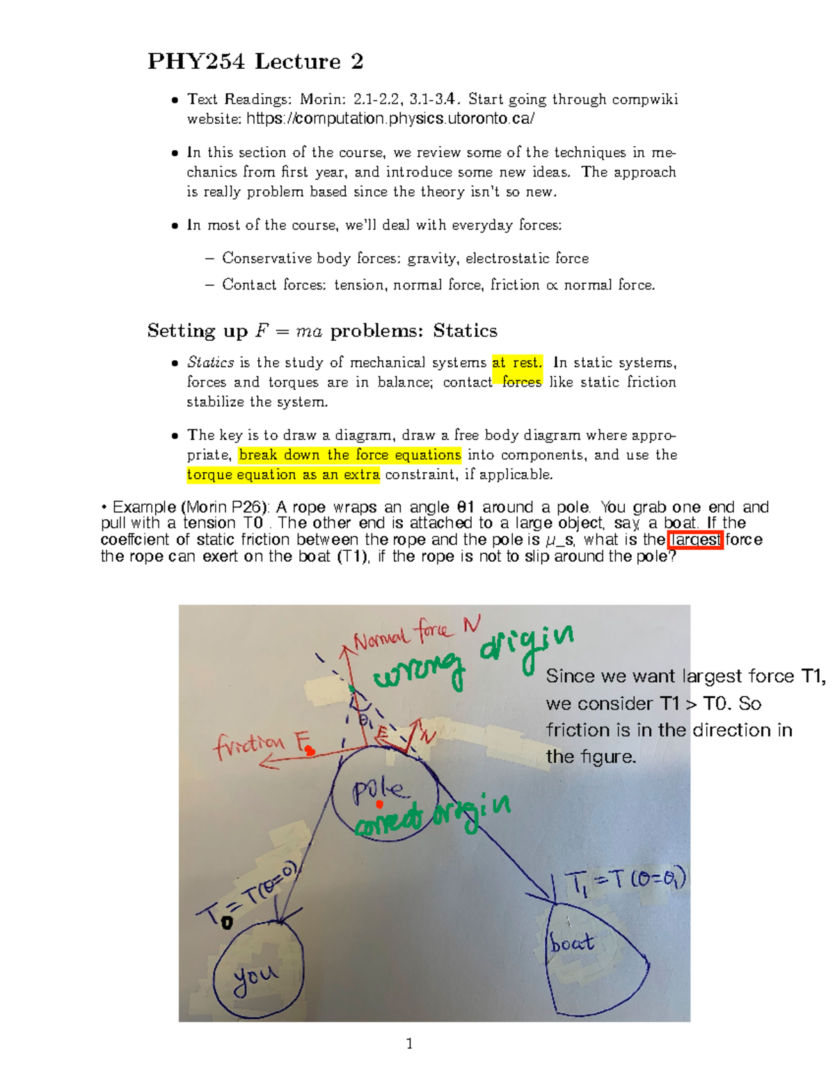 L02 Statics - PHY 254 Lecture 2 In this section of the course, we ...