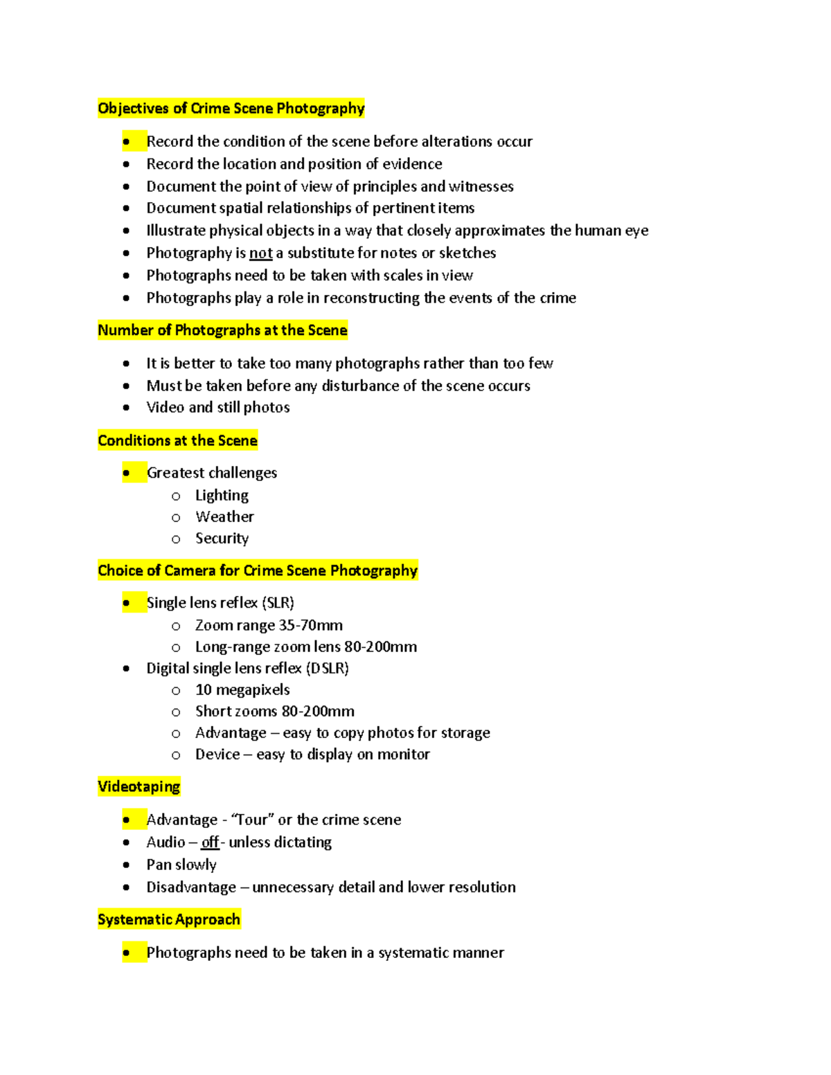 Chapter 3 Notes - Objectives of Crime Scene Photography - Record the ...