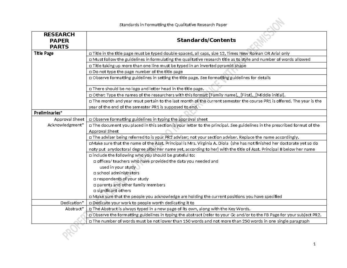 Standards in Formatting the Qualitative Research Paper - Standards in ...