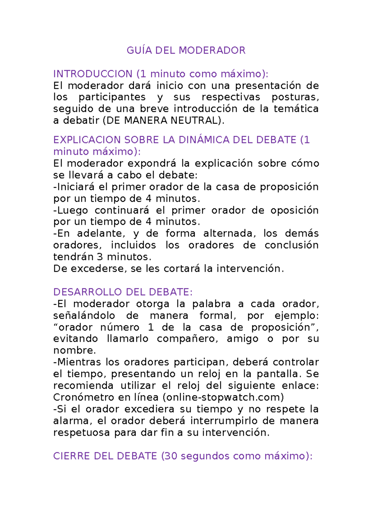 GUÍA DEL Moderador - GUÍA DEL MODERADOR INTRODUCCION (1 minuto como ...
