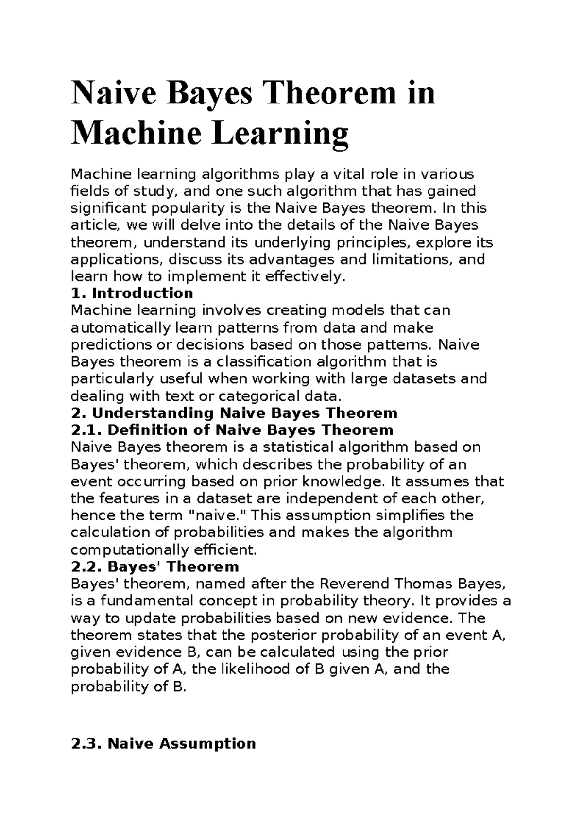Naive Bayes Theorem in Machine Learning - Naive Bayes Theorem in ...