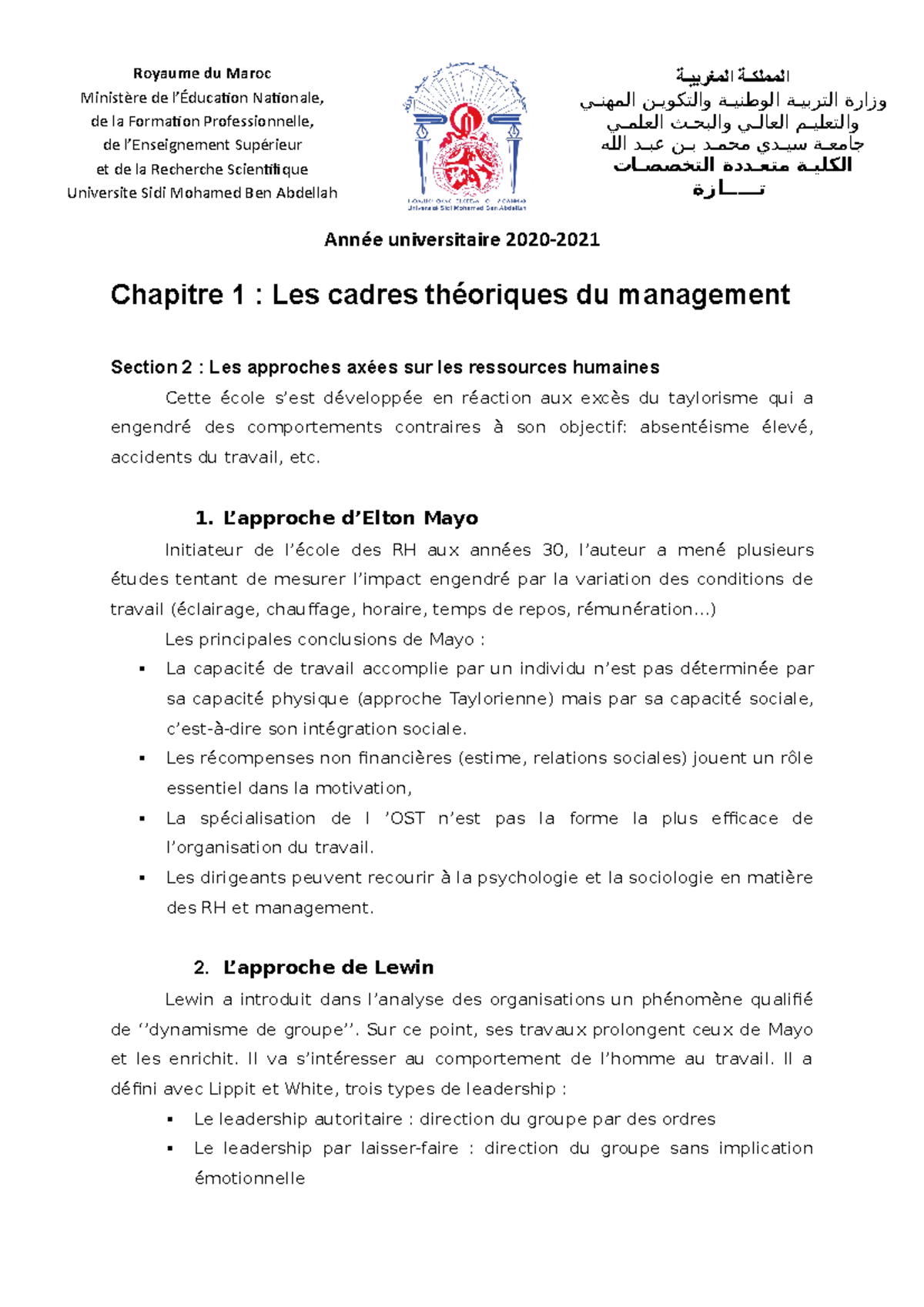 Séance 3 Management - Année universitaire 2020- Chapitre 1 : Les cadres ...