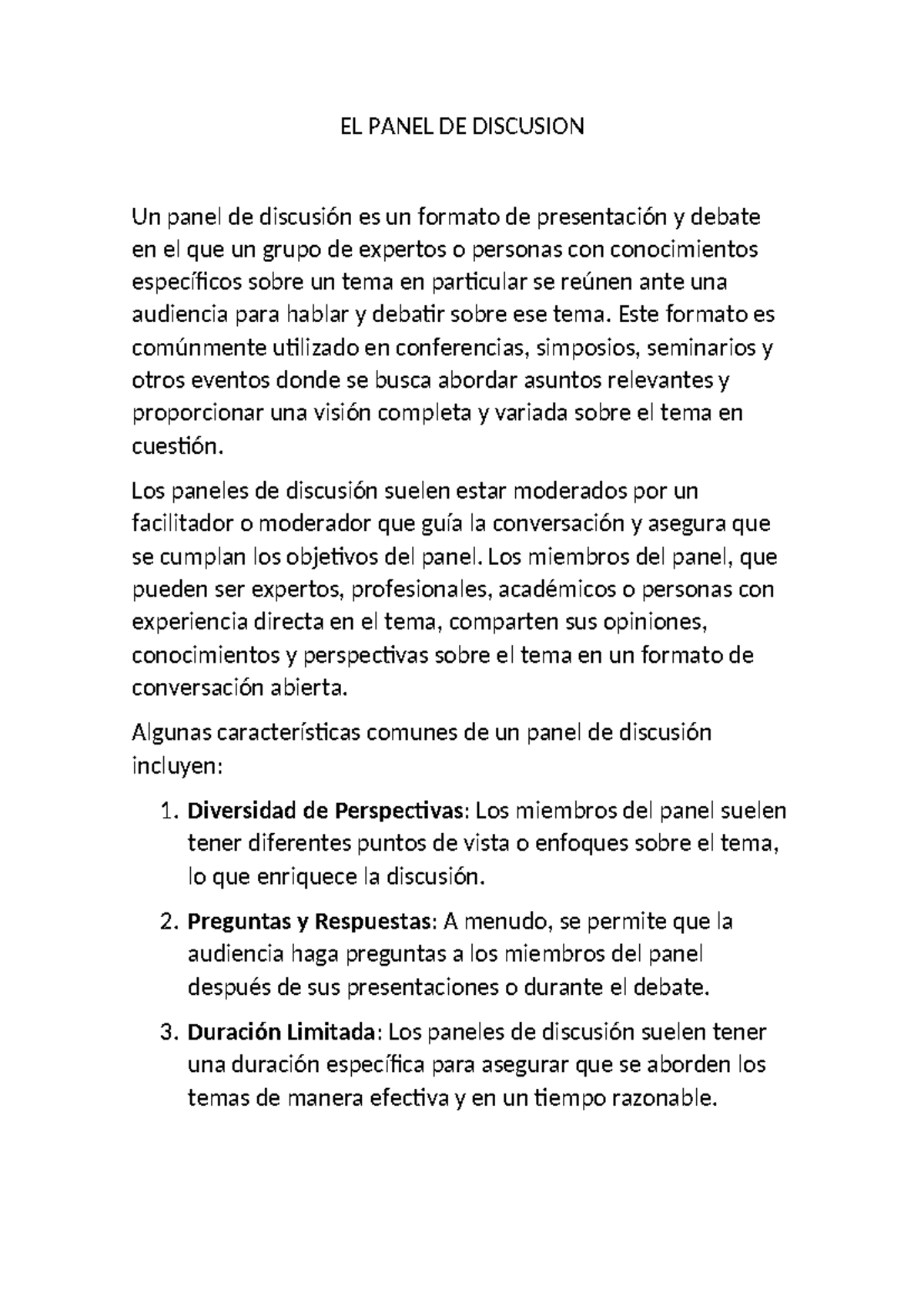 EL Panel DE Discusion - EL PANEL DE DISCUSION Un panel de discusión es ...