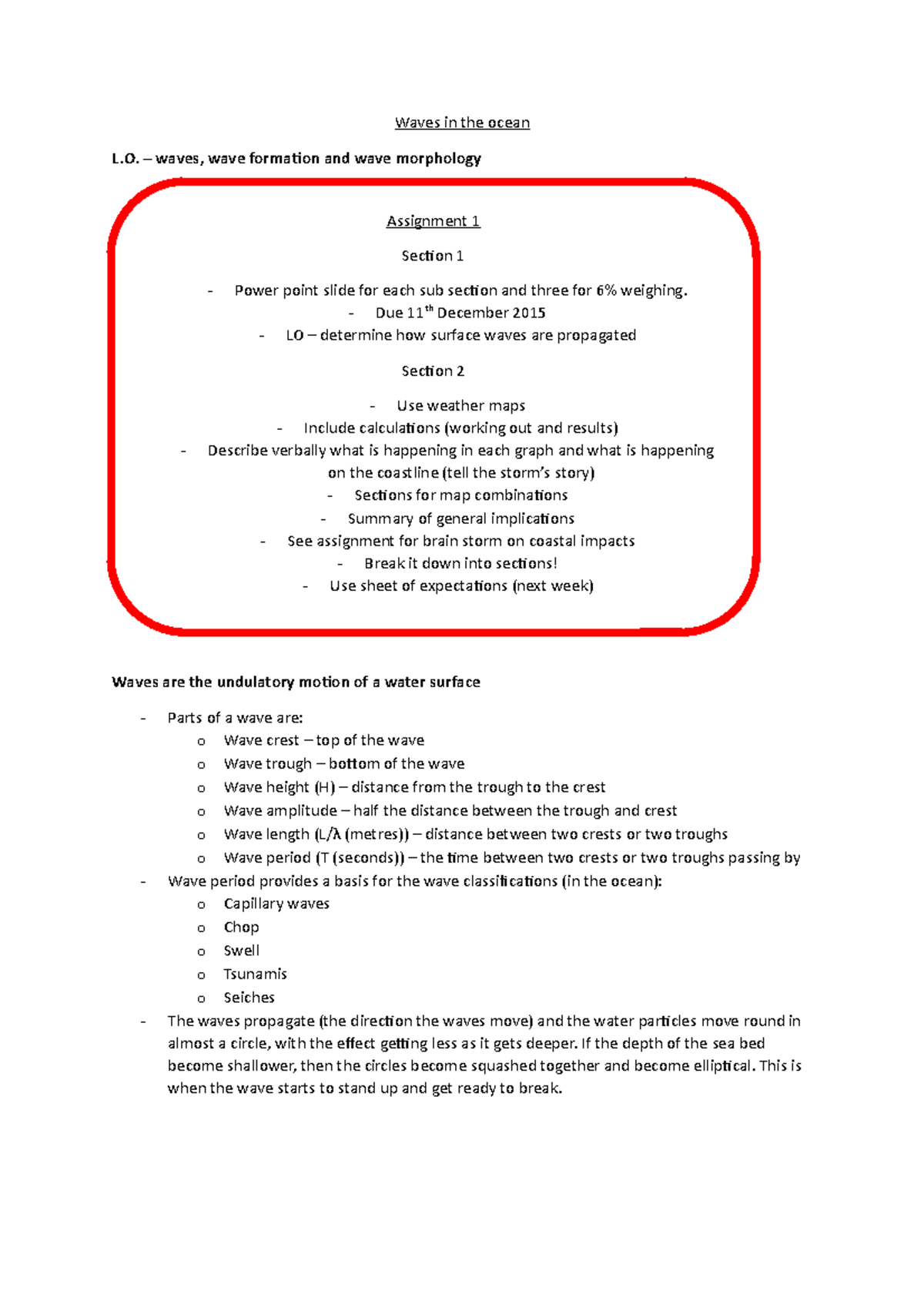 Waves in the ocean - FdSc Marine Science - Waves in the ocean L ...