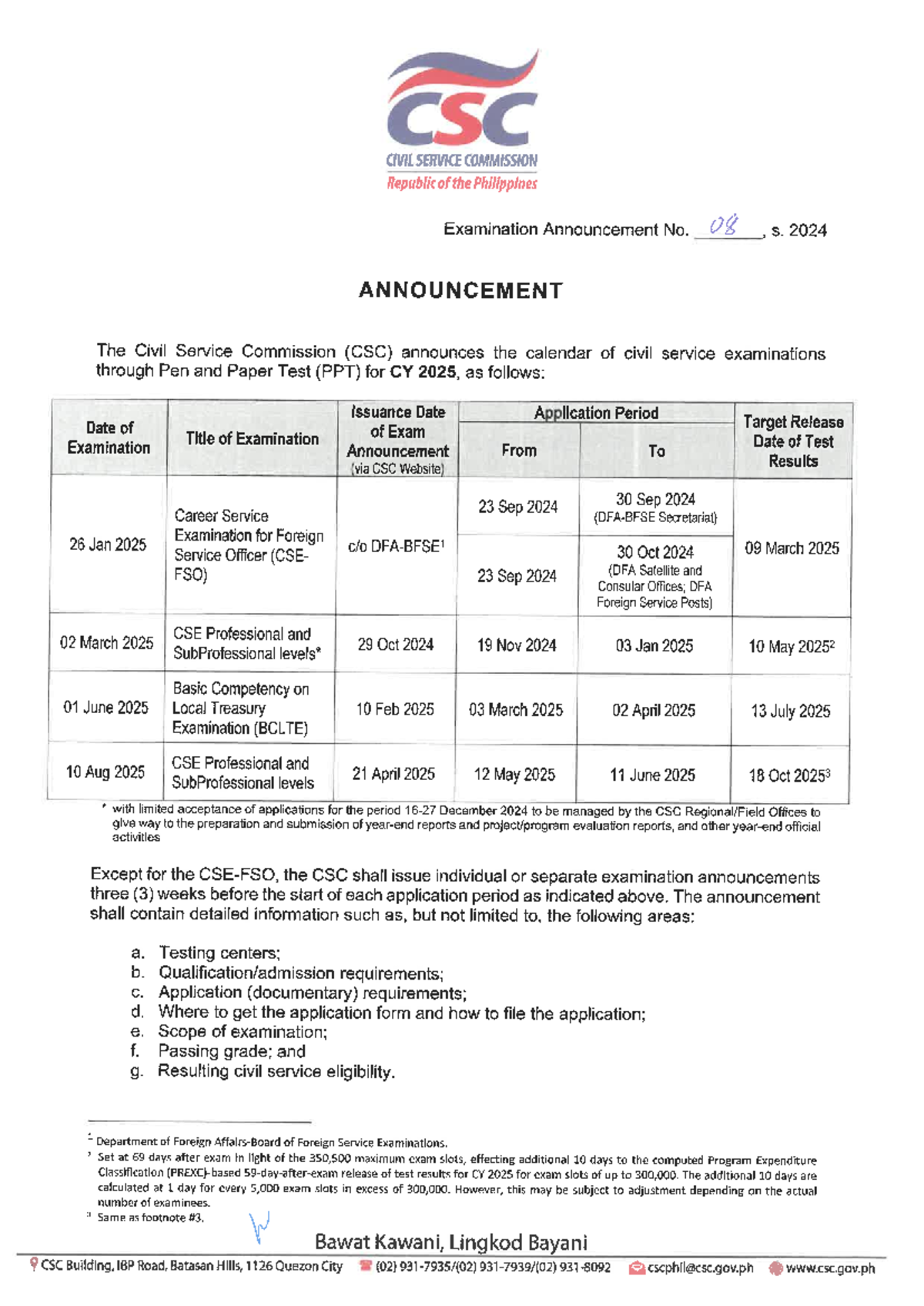 Civil Service Exam 2025 Official Announcement - CSC CIVIL SERVICE ...