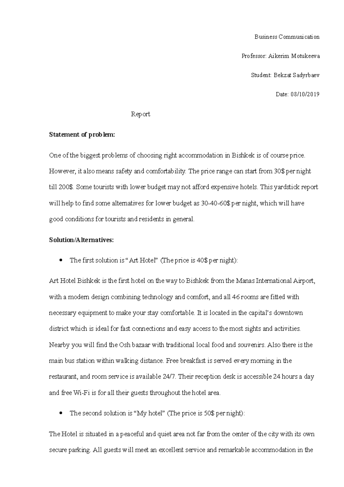 430053175-Yardstick-Report - Business Communication Professor: Aikerim ...