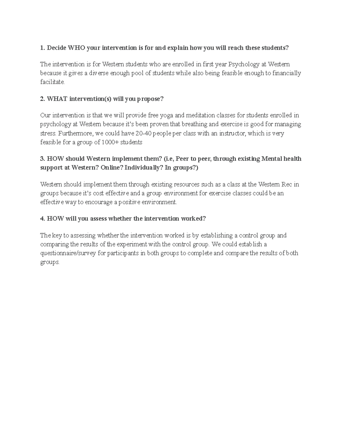 PSY Post-Lab #9 - Psych post lab 9 - Decide WHO your intervention is ...