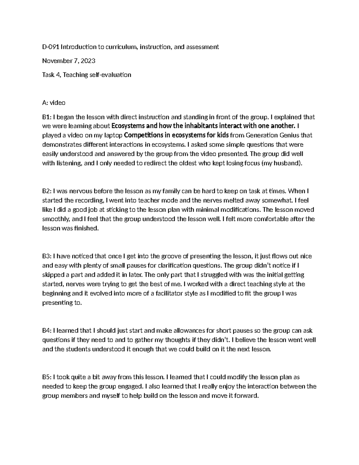 D091 task 4 - pass - D-091 Introduction to curriculum, instruction, and ...