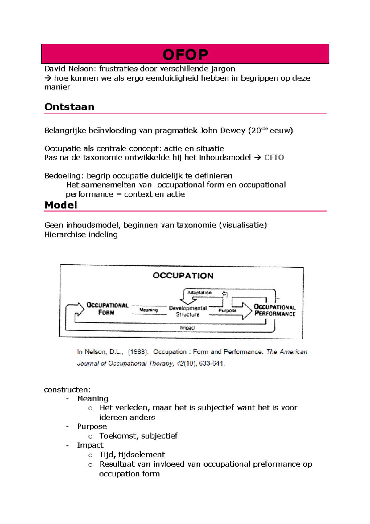 OFOP en CFTO - 1ste jaar ergotherapie - OFOP David Nelson: frustraties ...