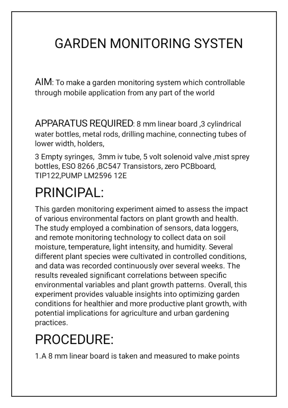 Garden Monitoring Systen - Project - Studocu