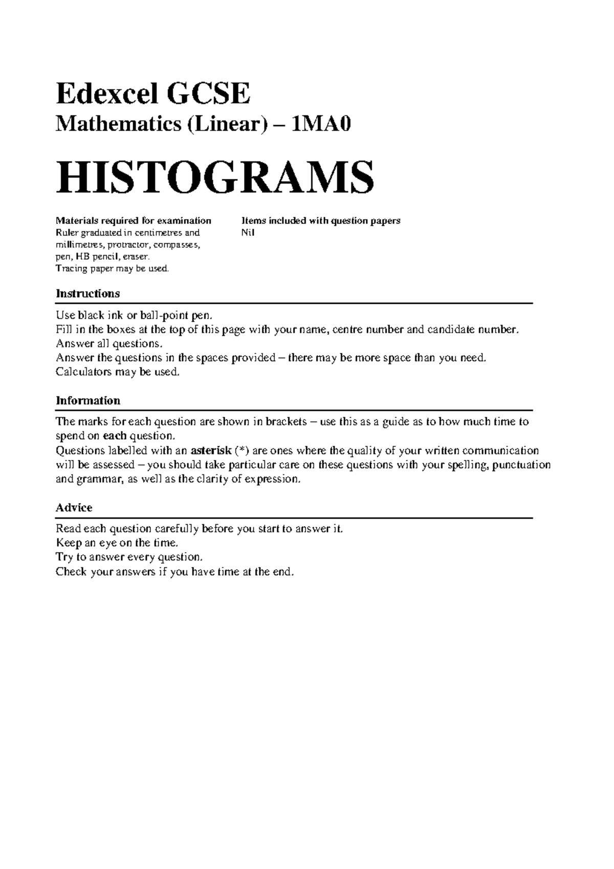109 histograms - histogram - Edexcel GCSE Mathematics (Linear) – 1MA ...