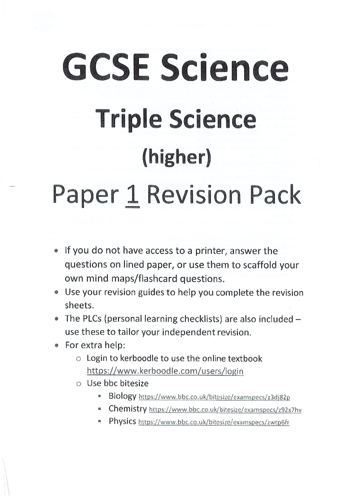 Year 11 Triple Science Higher Revision Pack 1 - Studocu