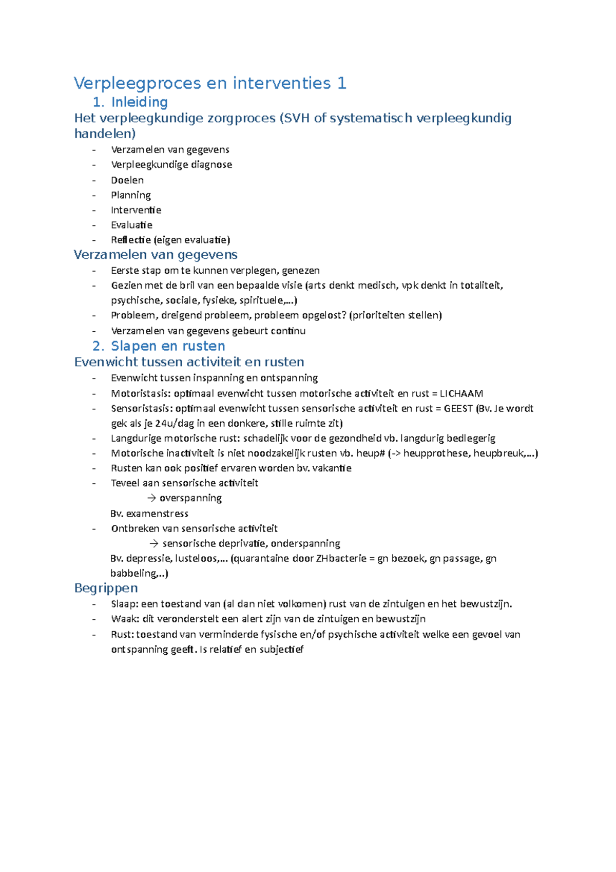 Complete samenvatting van verpleegproces en interventies 1 ...