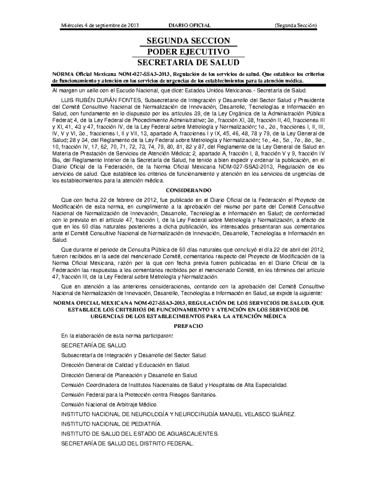 NOM 027 SSA3 2013 - Norma oficial - Miércoles 4 de septiembre de 2013 ...