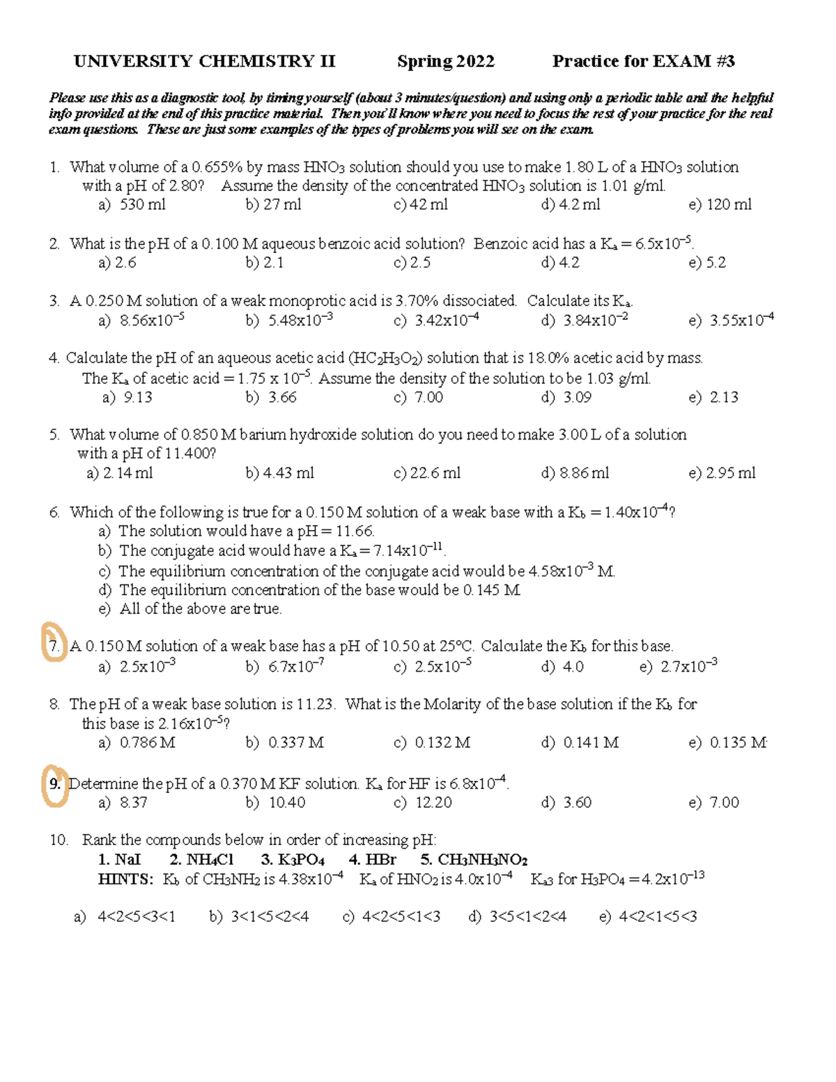 Practice Material for Exam 3 2022 - UNIVERSITY CHEMISTRY II Spring 202 ...