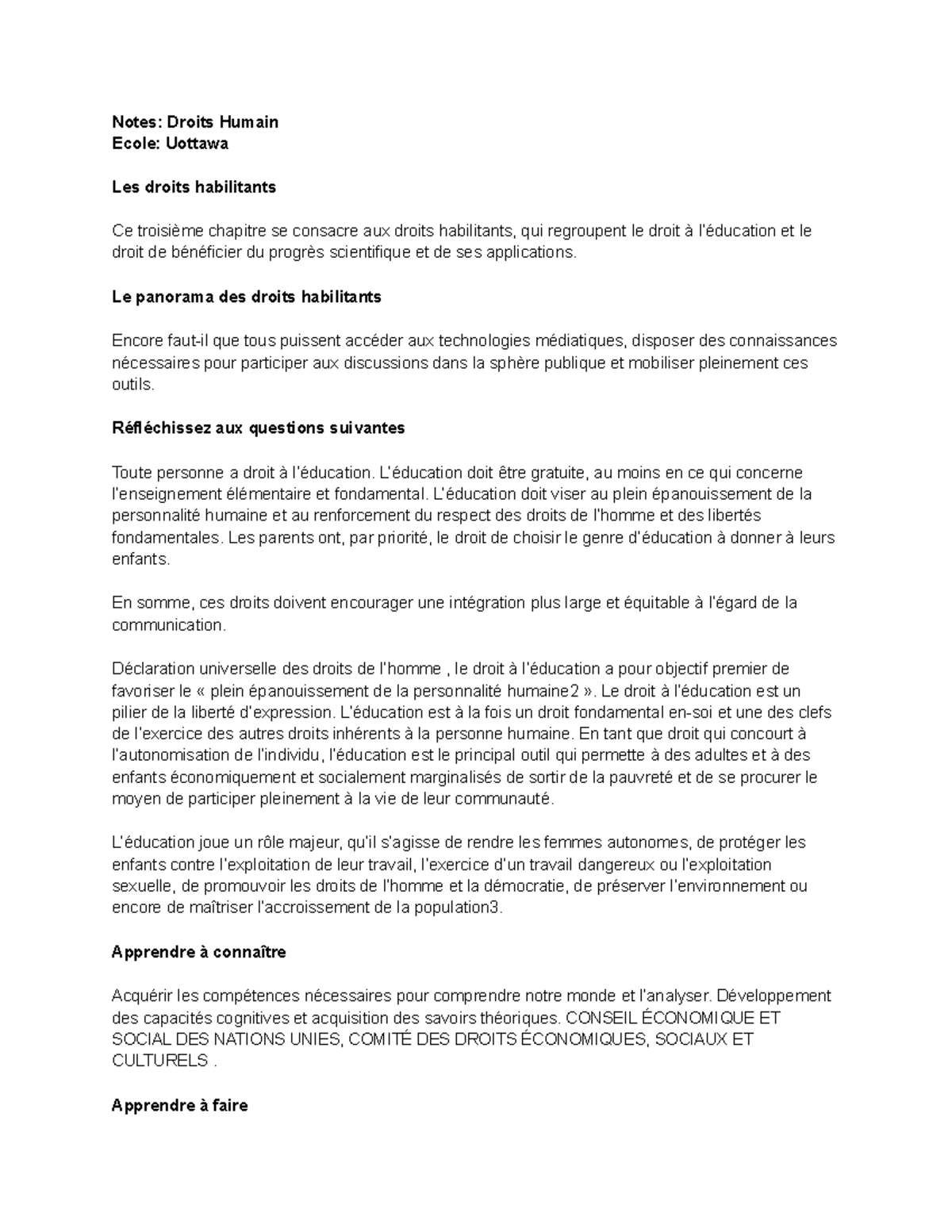Droits humain 5 - Notes - Notes: Droits Humain Ecole: Uottawa Les ...
