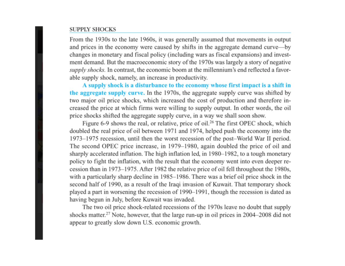 Supply shocks - MACRO ECONOMICS - Studocu
