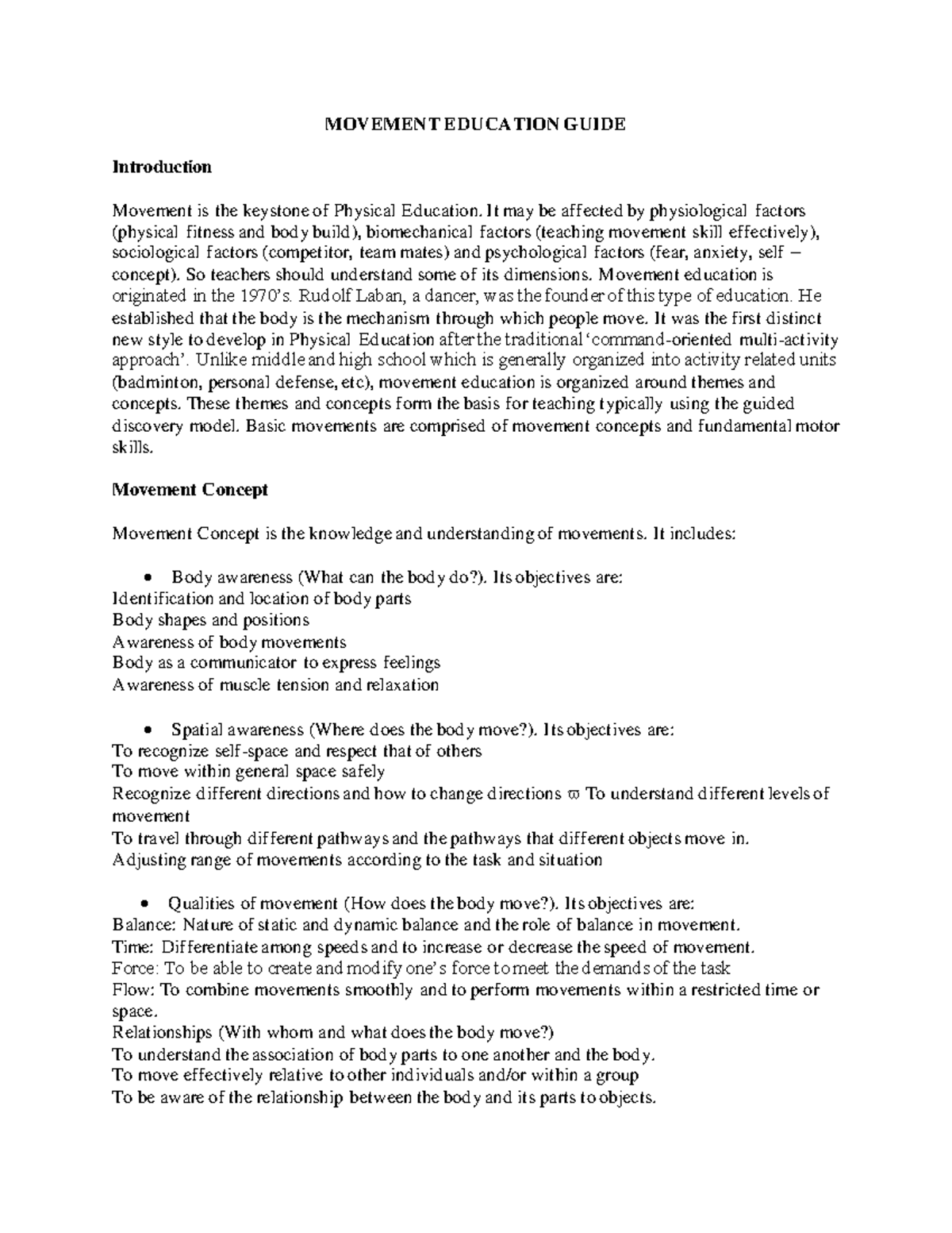 Movement- Education- Guide - MOVEMENT EDUCATION GUIDE Introduction ...