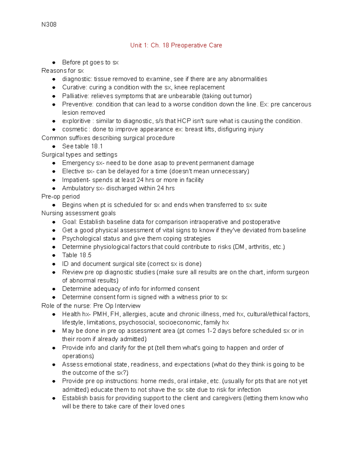 N308 U1 Preop, Intraop, Postop - Unit 1: Ch. 18 Preoperative Care ...