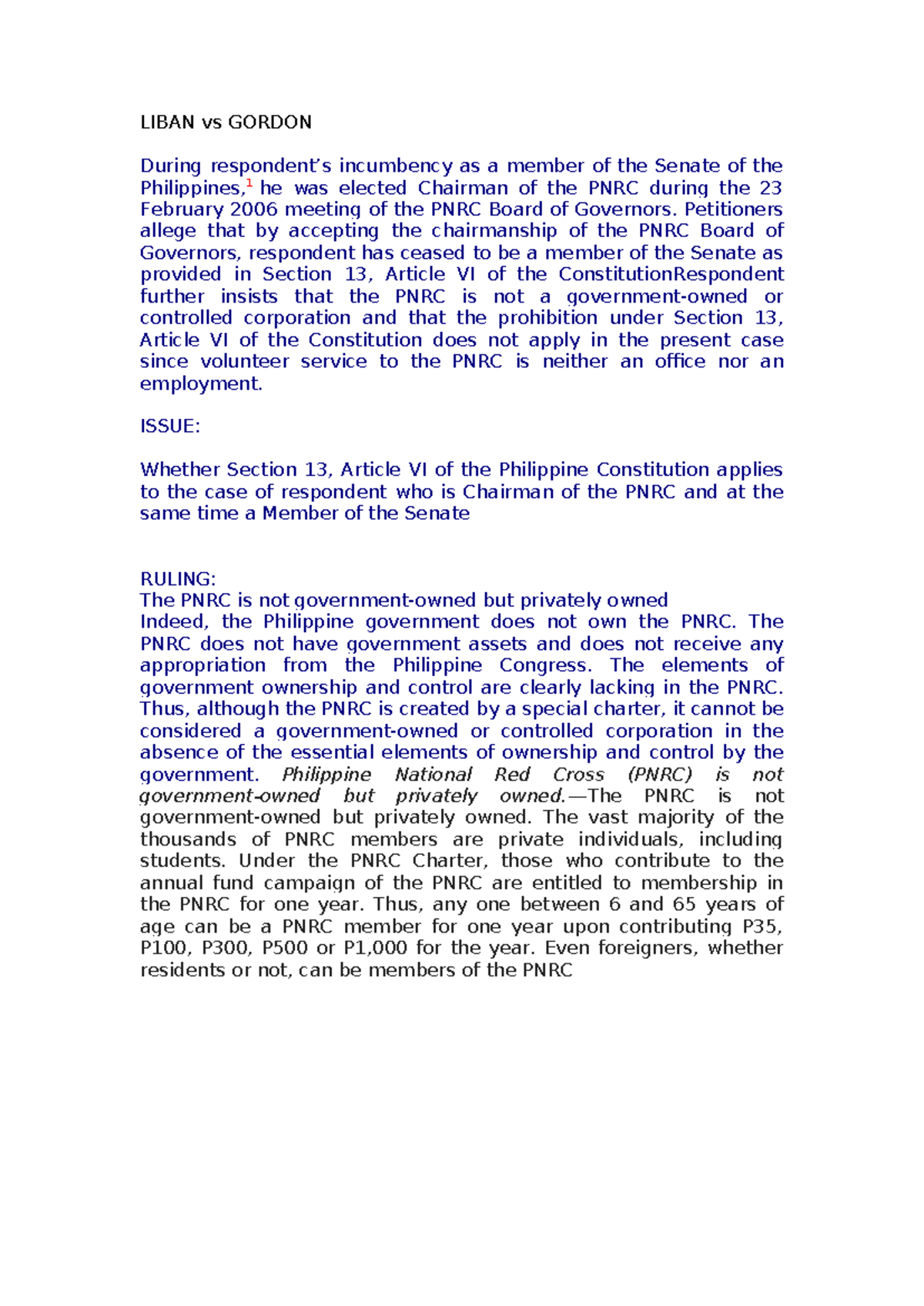 Article 6. Section 13 - Case digest - LIBAN vs GORDON During respondent ...
