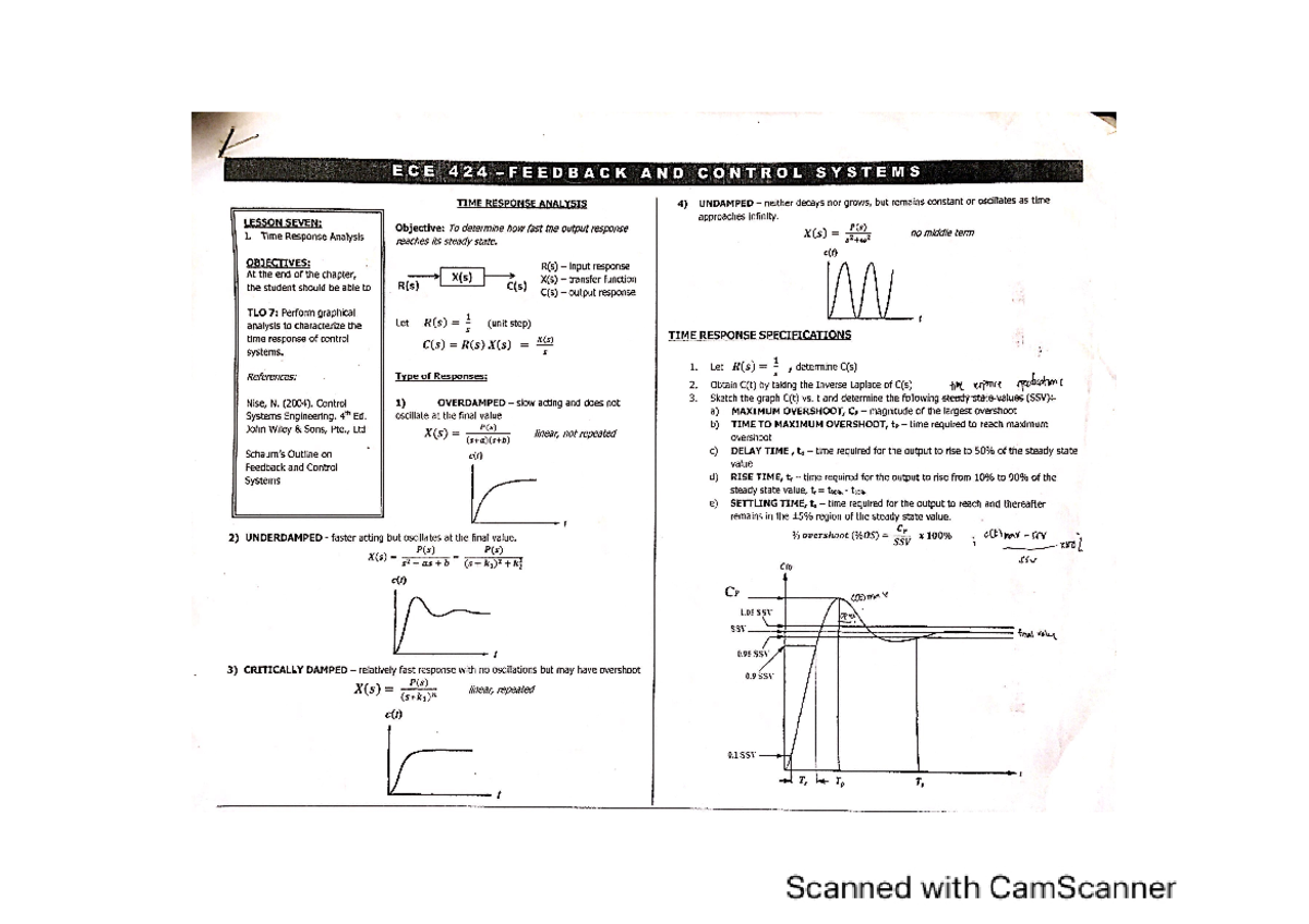 Time Response Analysis Study guide and Graphs - Electronics Engineering ...