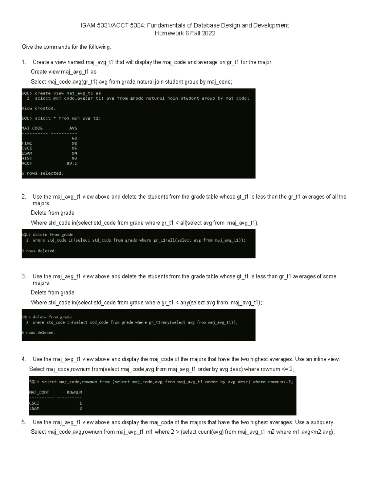 ISAM5331 5330 y hw6 - Practice questions for PLSQL - ISAM 5331/ACCT 5334: Fundamentals of ...