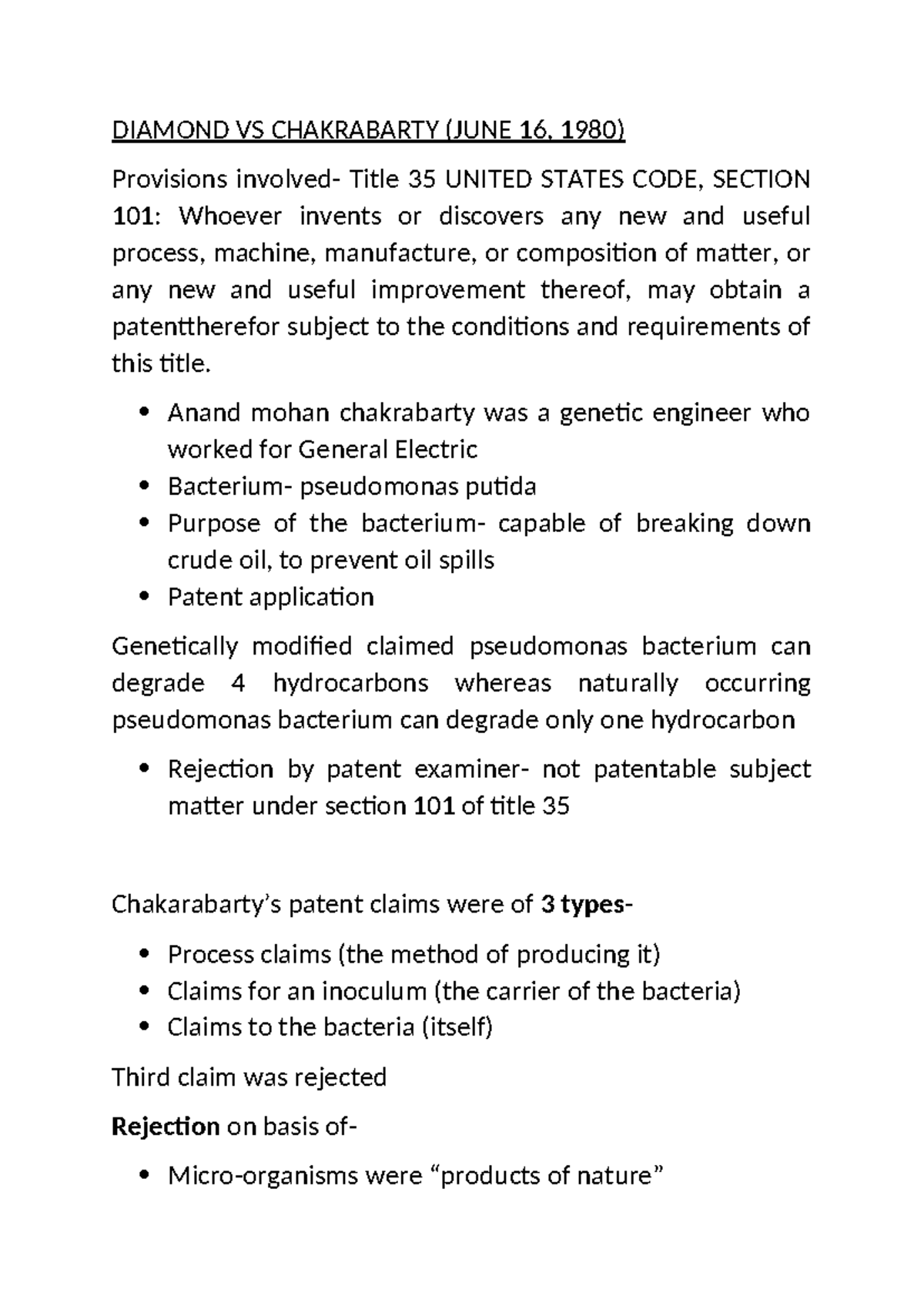 Diamond VS Chakrabarty IPR - DIAMOND VS CHAKRABARTY (JUNE 16, 1980 ...