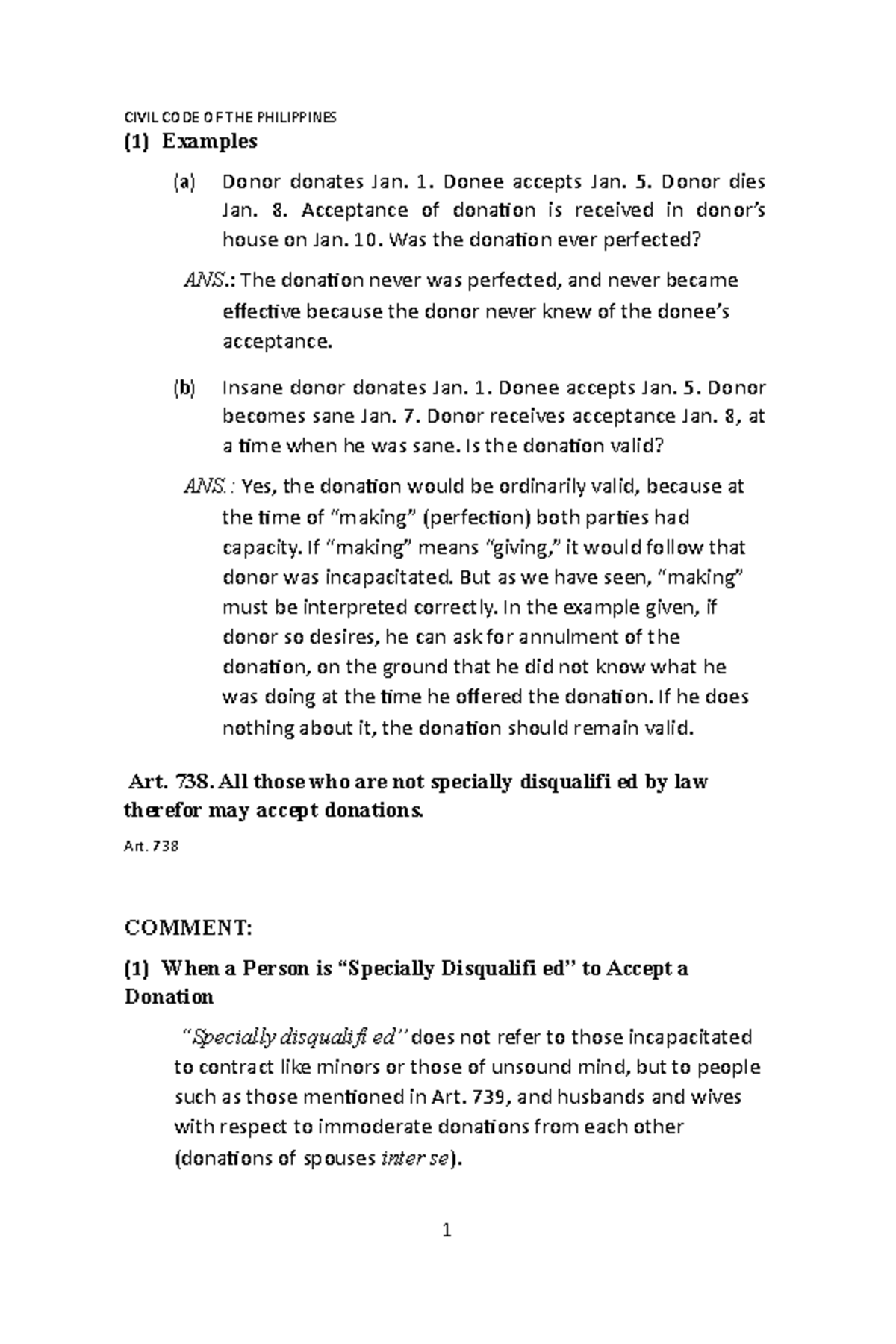 Property law m217 - (1) Examples (a) Donor donates Jan. 1. Donee ...