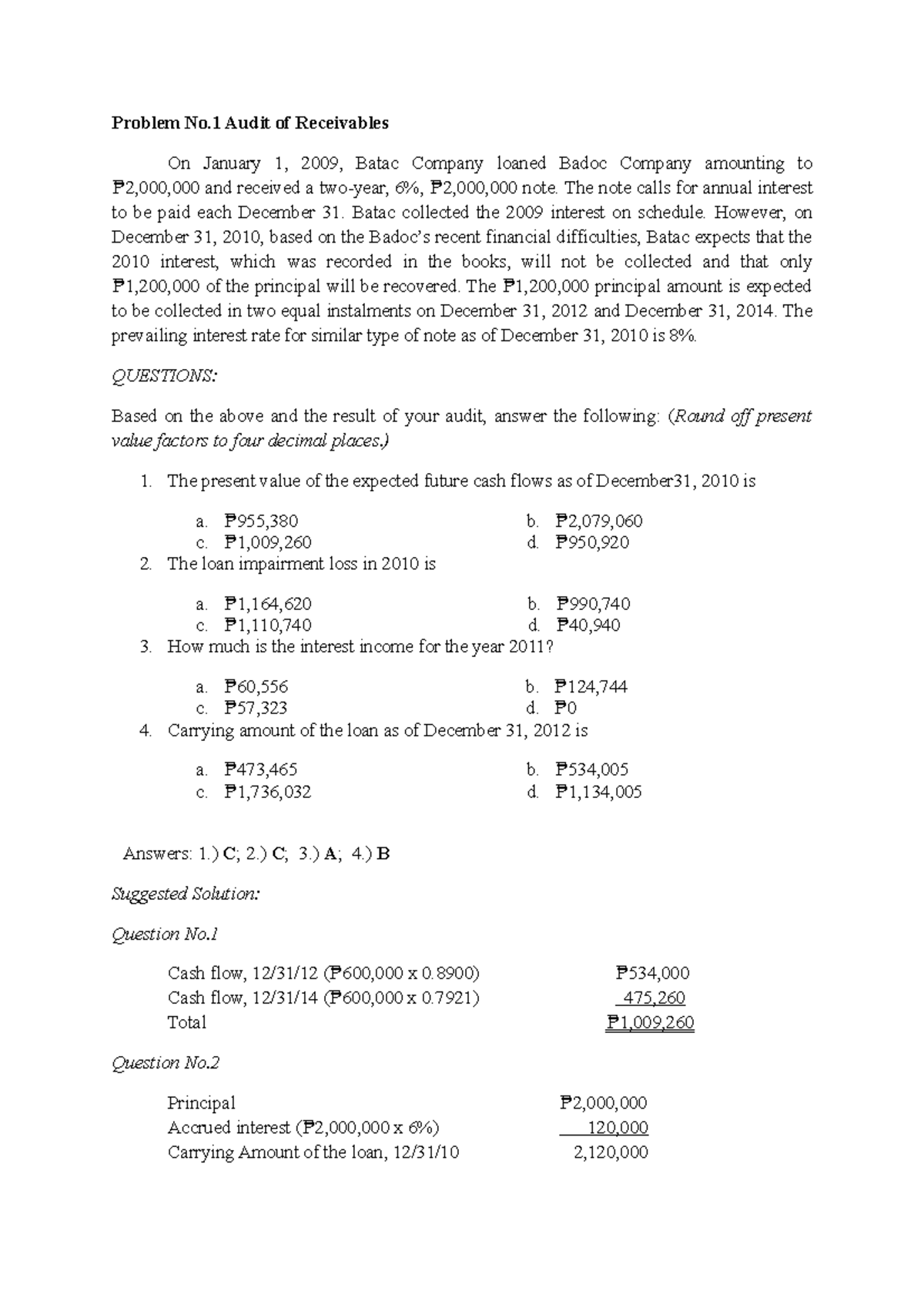 Auditing Problems Samples- assets, liabiltiies, equity - Problem No ...
