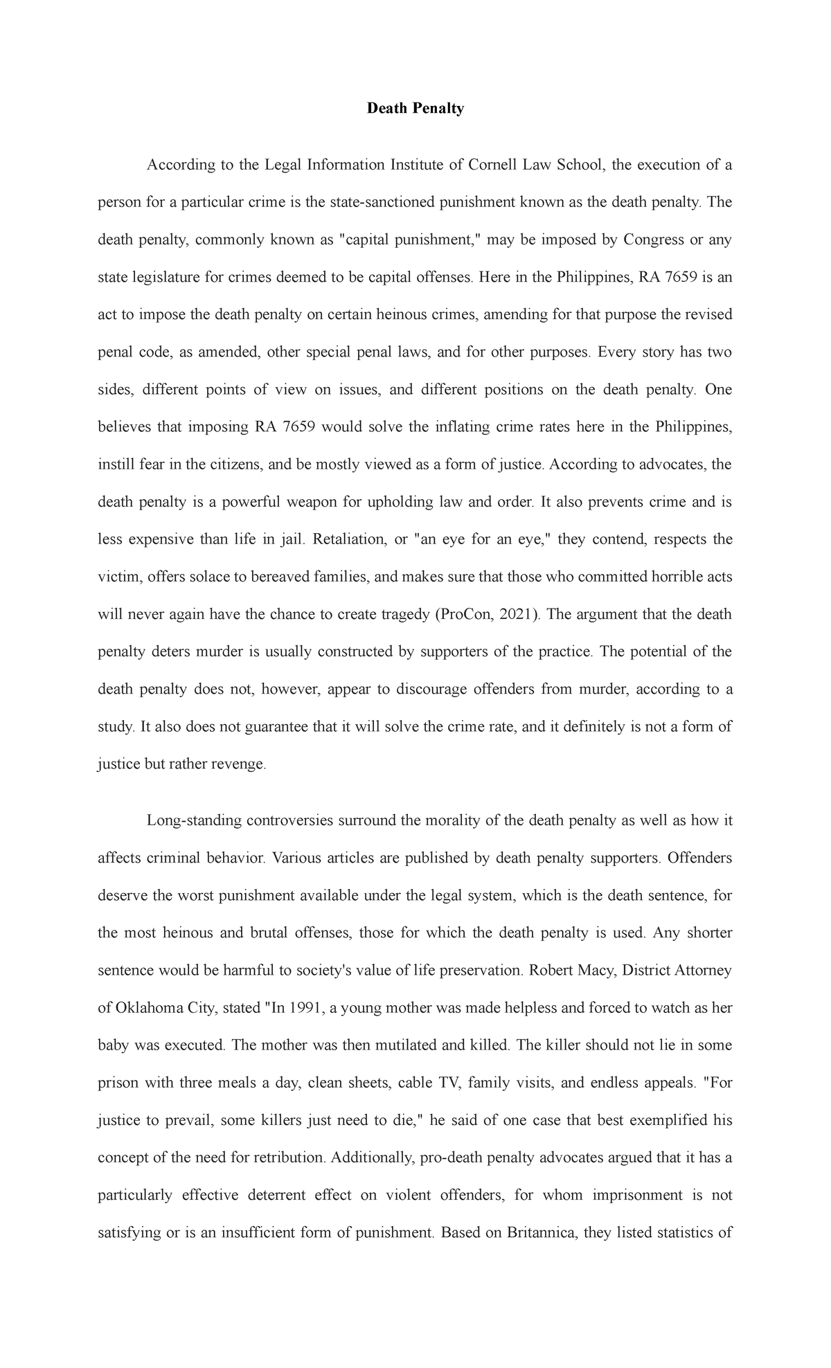 Death Penalty Acadserver 1 Positionpaper - Death Penalty According to ...
