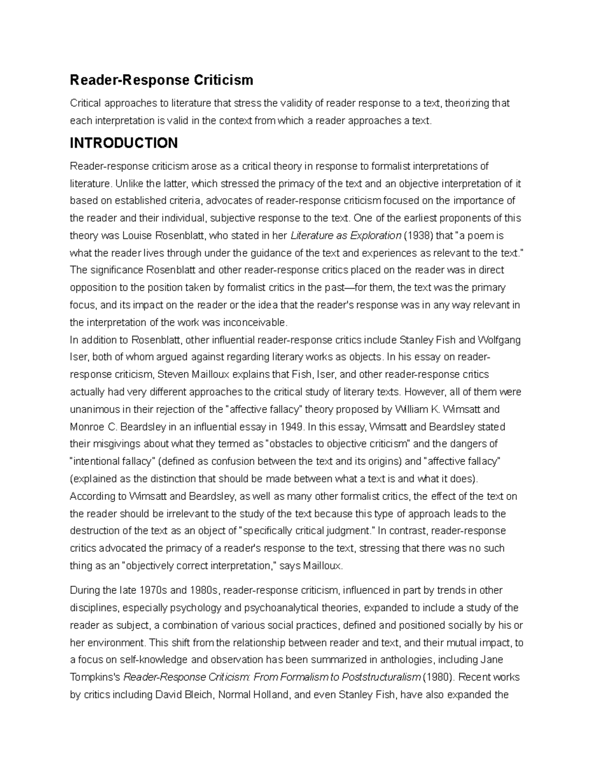 Reader-Response-Theory - Reader-Response Criticism Critical approaches ...