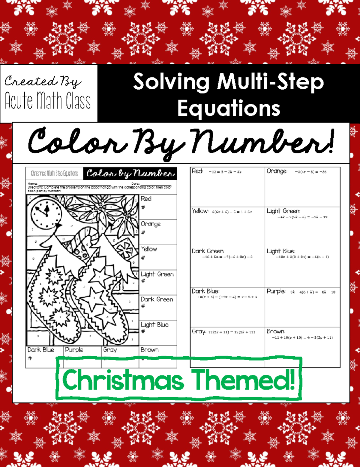 Christmas Multi Step Equation Coloring Activity-1 - Sol Created By ...