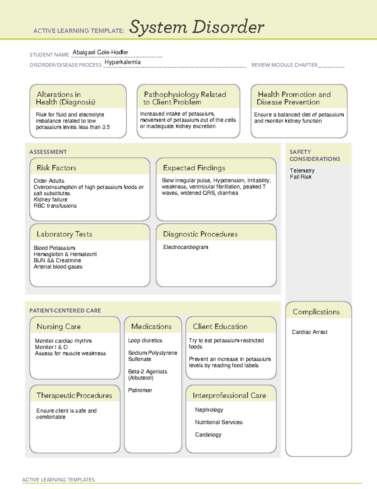 Practice B (Hyperkalemia) - ACTIVE LEARNING TEMPLATES System Disorder ...