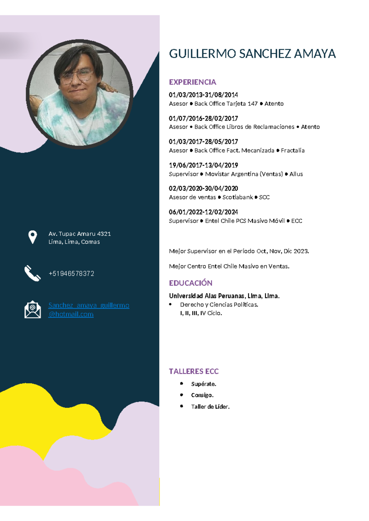 Cv guille actualizado - GUILLERMO SANCHEZ AMAYA EXPERIENCIA 01/03/2013-31/08/ Asesor • Back ...