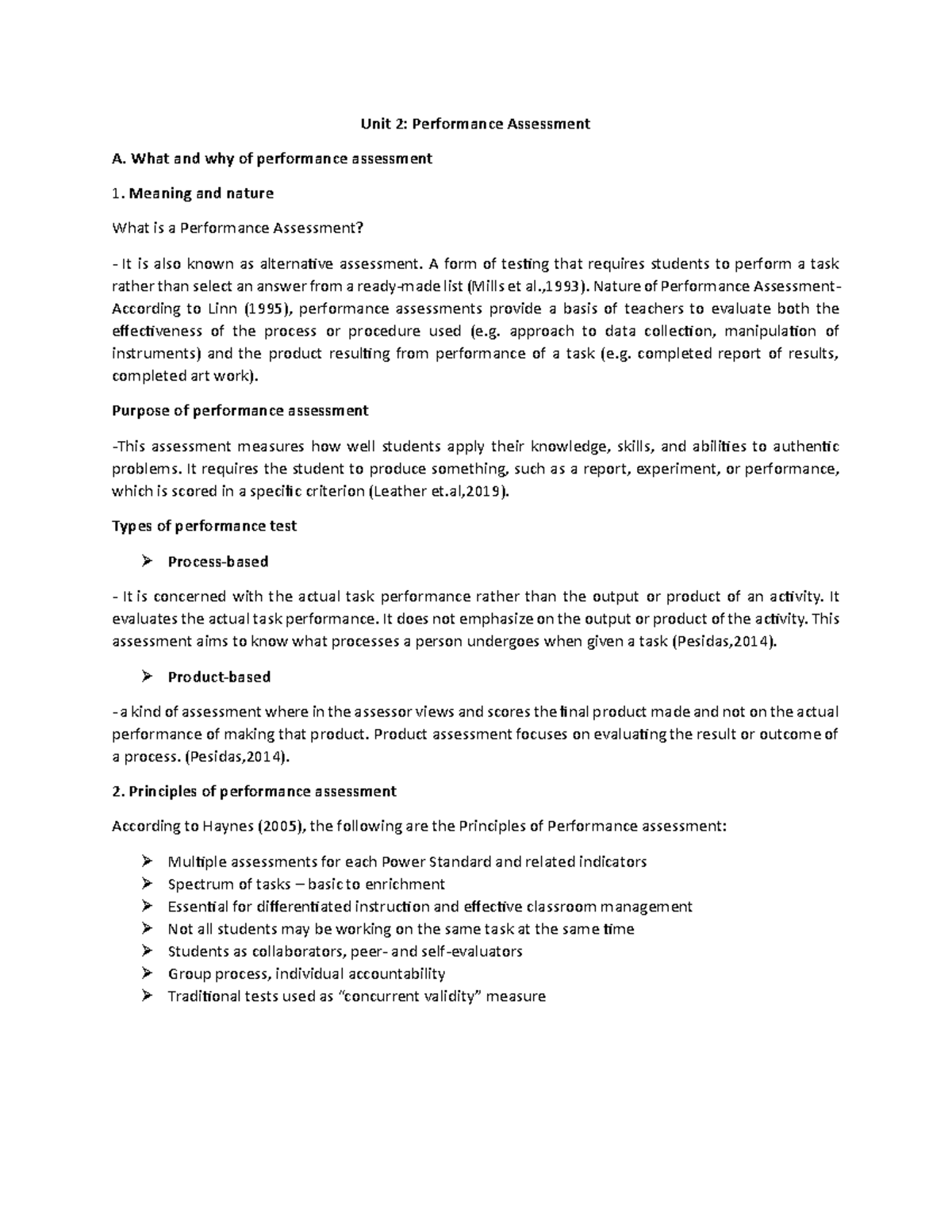Assessment IN Learning 2 Performance Assessment - Unit 2: Performance ...