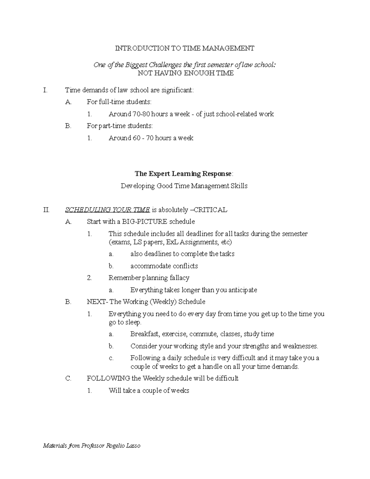 Introduction to Time Management - INTRODUCTION TO TIME MANAGEMENT One ...